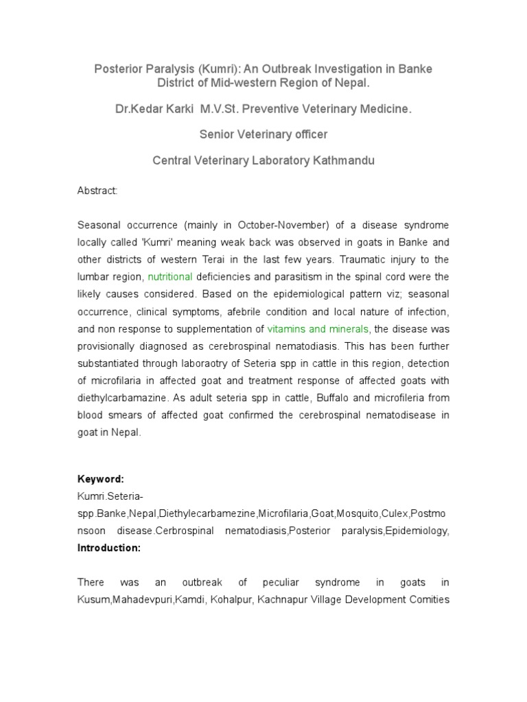 Kumri Disease: Goat Paralysis in Nepal | PDF | Medical Specialties ...