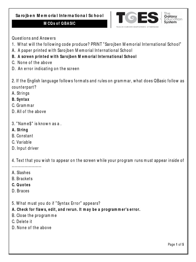 Qbasic MCQ | PDF | Variable (Computer Science) | Basic