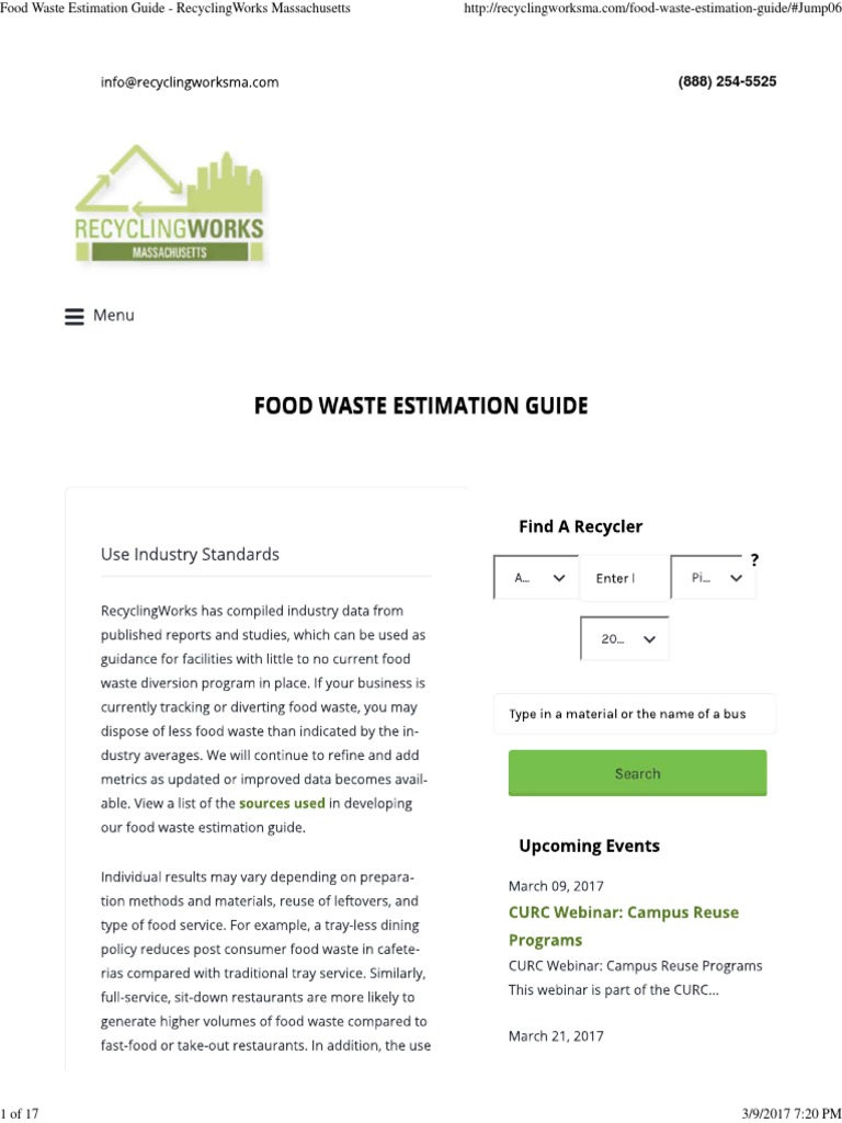 Food Waste Estimation Guide MA | PDF | Waste | Pollution