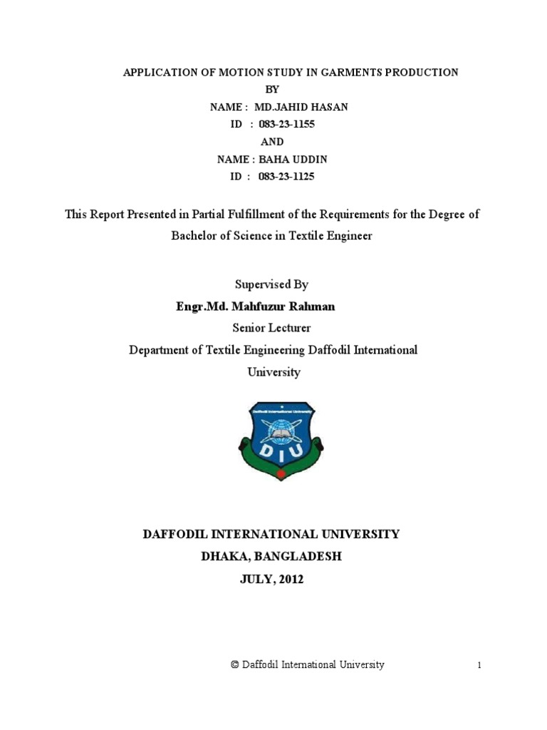 Motion Study in Garments Production | PDF | Industrial Engineering ...