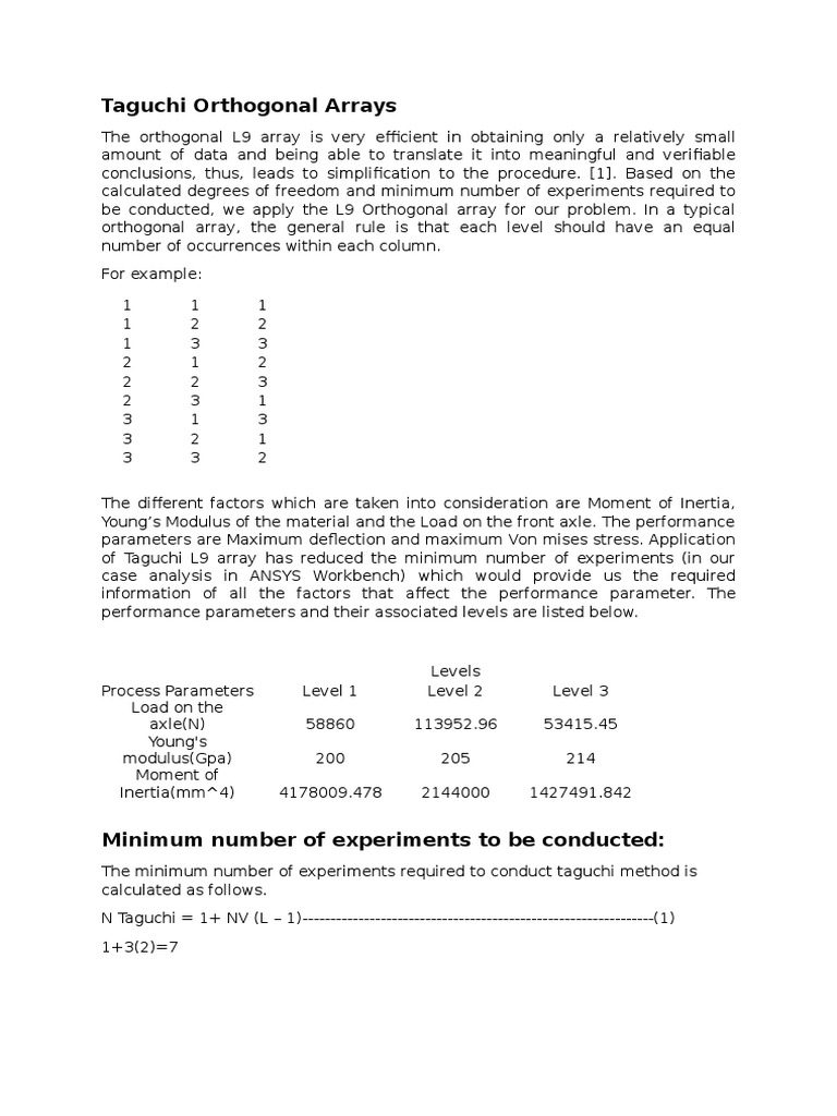 Taguchi Orthogonal Arrays | PDF | Degrees Of Freedom (Statistics) | Experiment