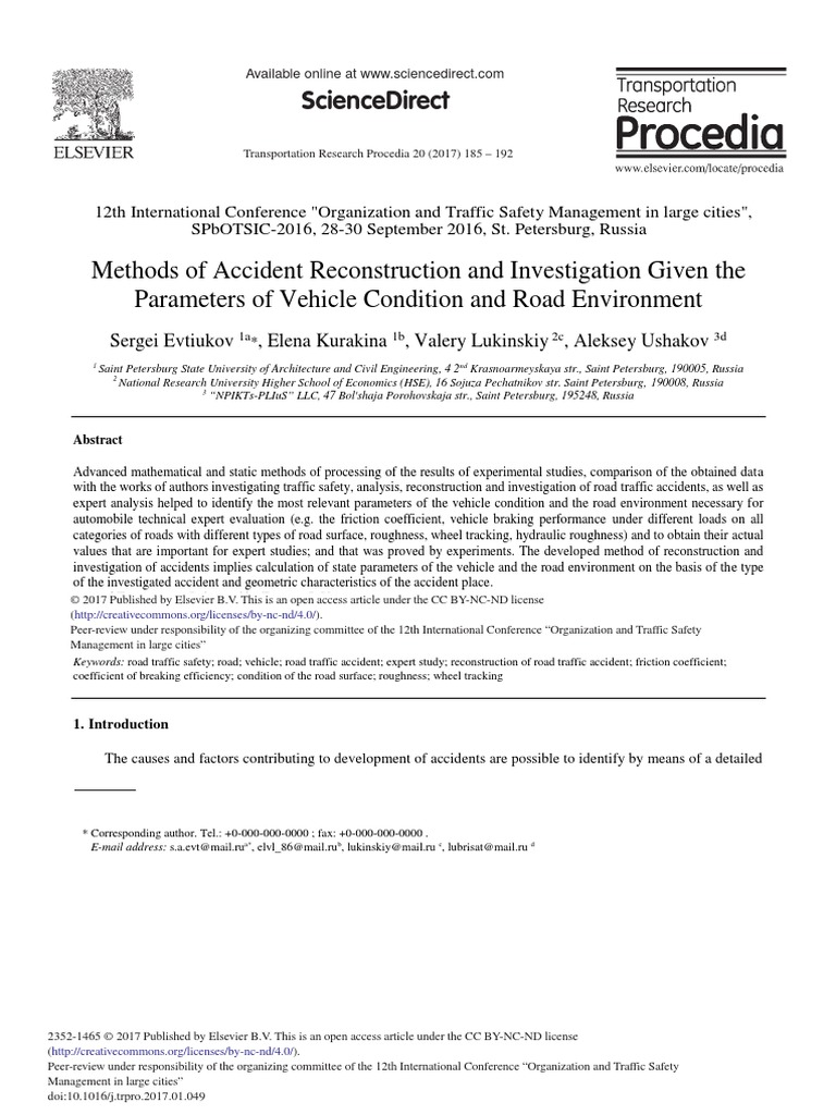 Methods of Accident Reconstruction and Investigation Given The ...