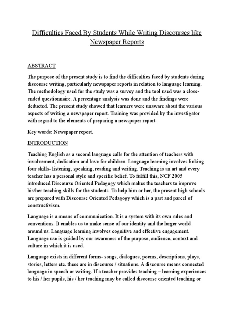 Difficulties Faced by Students While Writing Discourses Like Newspaper ...