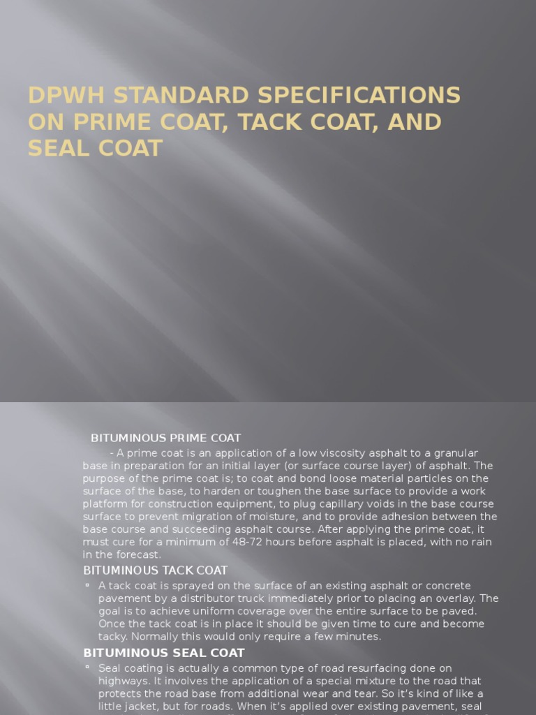 Dpwh Standard Specifications on Prime Coat, Tack | Road Surface | Asphalt