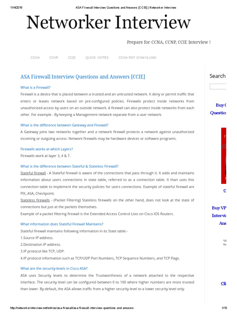 ASA Firewall Interview Questions and Answers (CCIE) - Networker ...