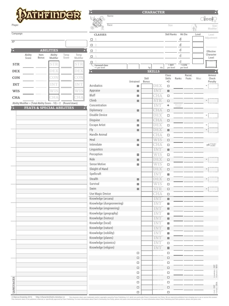 Wizard Pathfinder Sheet | PDF | Leisure
