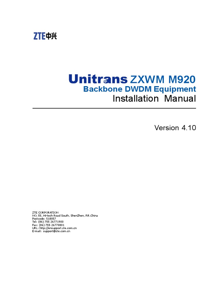ZXWM M920 BDE V4.10 - Installation Manual | PDF | Cable | Electrical ...