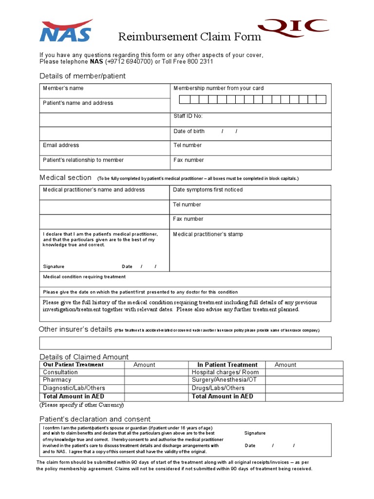 QIC - NAS Claim Form | Download Free PDF | Patient | Health Care