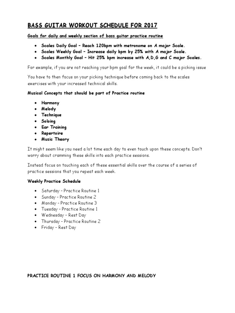 Bass Guitar Workout Schedule For 2017 | PDF | Bass Guitar | Chord (Music)