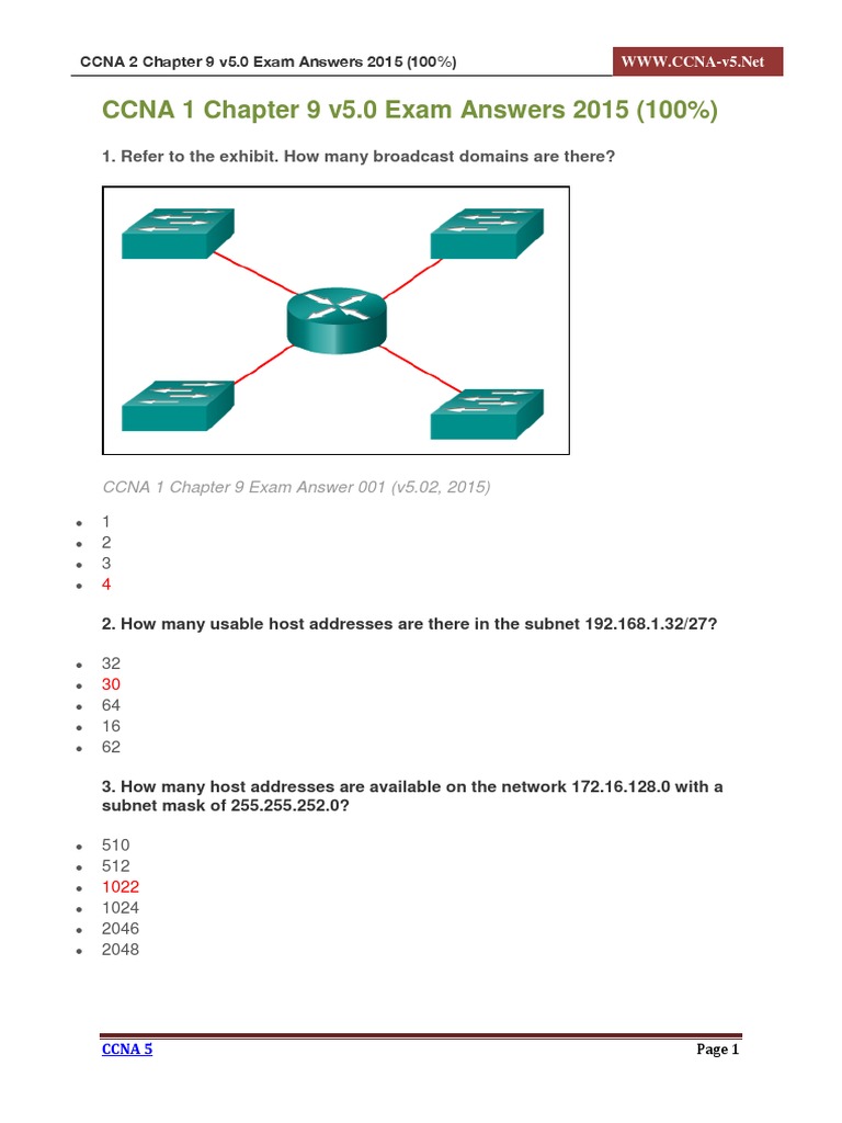 CCNA 1 Chapter 9 v5.0 Exam Answers 2015 100 | PDF | Ip Address | Wide Area Network