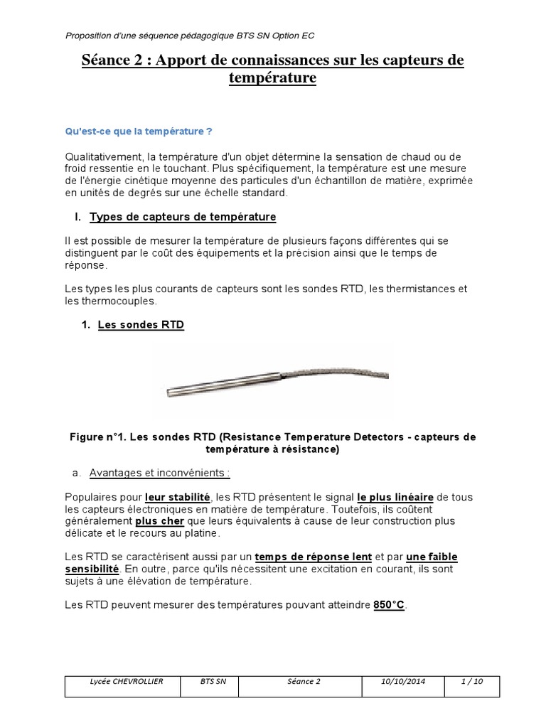Cours Types de Capteurs de Temperature PDF | PDF | Résistance (électricité) | Température