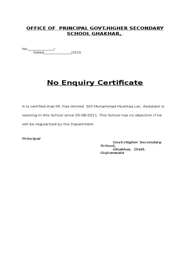 No Enquiry Certificate | PDF