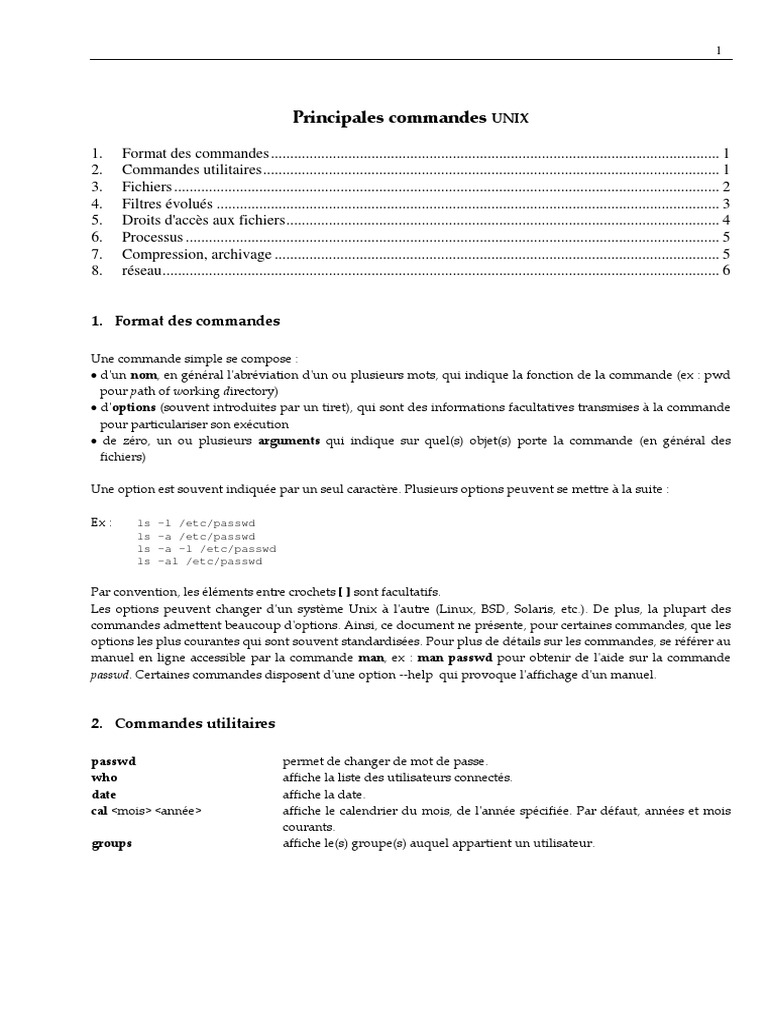 Poly Commandes Unix PDF | PDF | Fichier texte | Fichier informatique