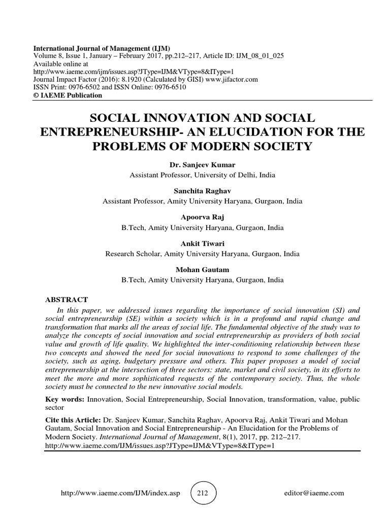 Social Innovation and Social Entrepreneurship - An Elucidation For The ...