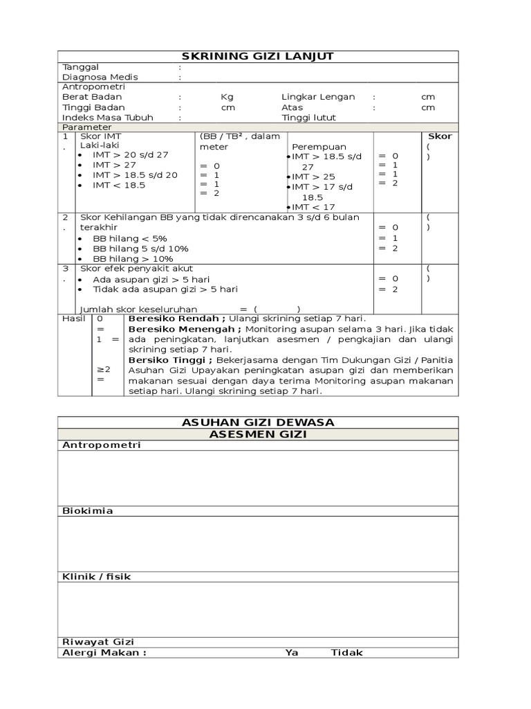Skrining Gizi Lanjut - Asuhan Gizi Dewasa | PDF