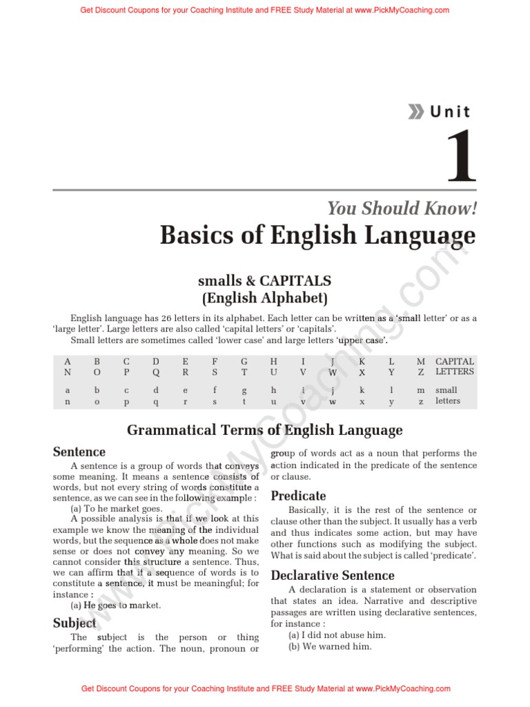 1 Basics of English Language | PDF | Verb | Clause