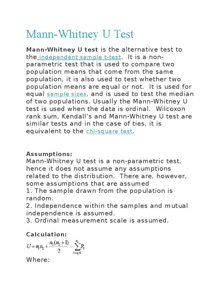 Mann Whitney | Mann–Whitney U Test | Student's T Test | Free 30-day ...