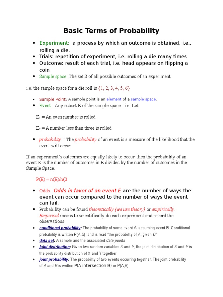 Key Probability Terms Defined | PDF | Probability | Probability ...