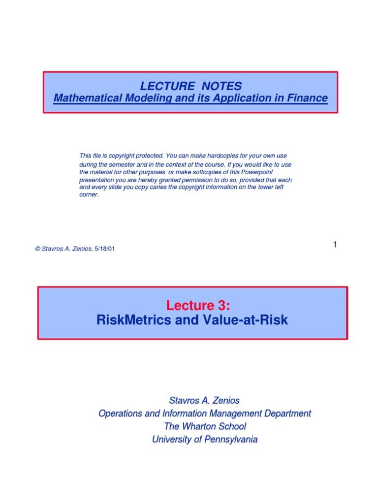 Lecture Notes Mathematical Modeling And Its Application In Finance