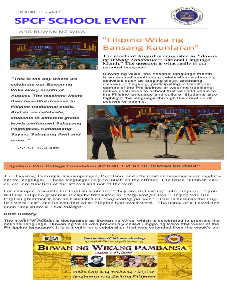 SPCF School Event: "Filipino Wika NG Bansang Kaunlaran" | PDF
