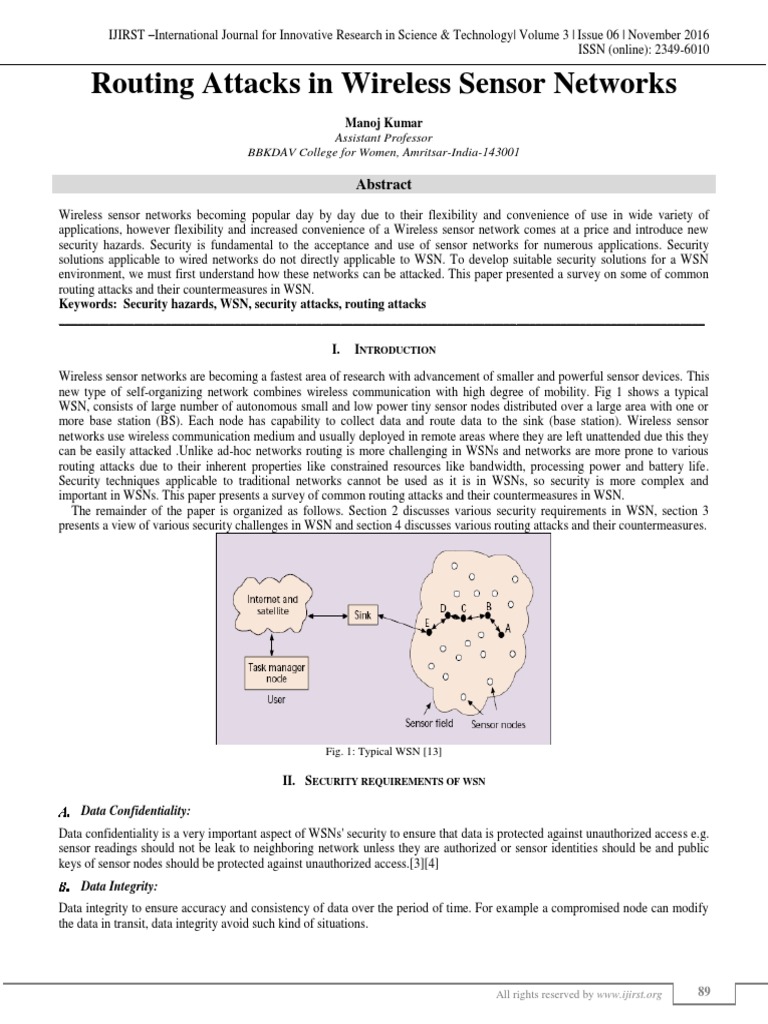 Routing Attacks In Wireless Sensor Networks Pdf Wireless Sensor Network Computer Security