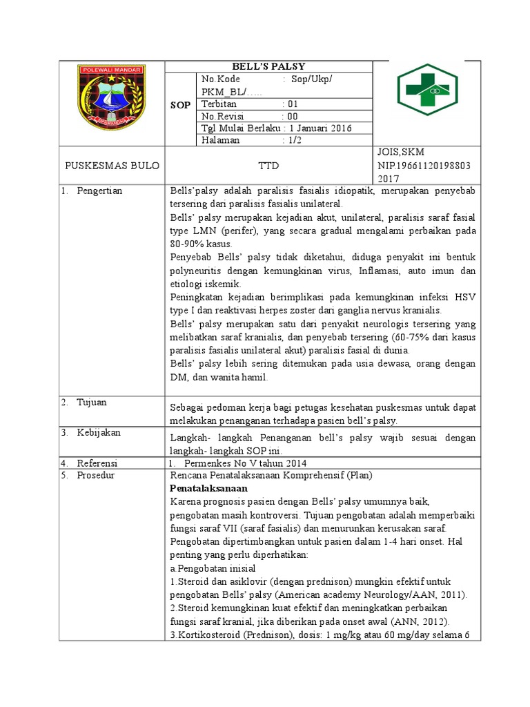 SOP Bell's Palsy | PDF