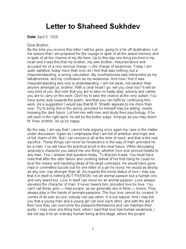 Letter To Shaheed Sukhdev | PDF | Love