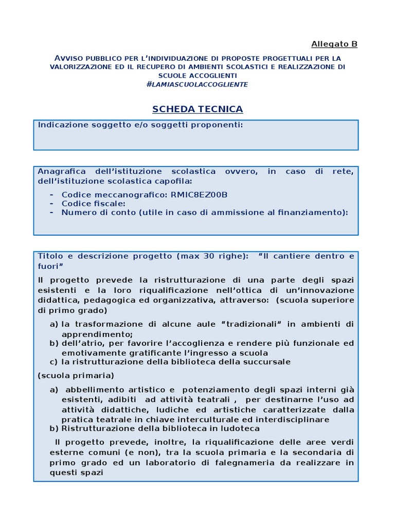 Allegato B - Scheda Tecnica | PDF