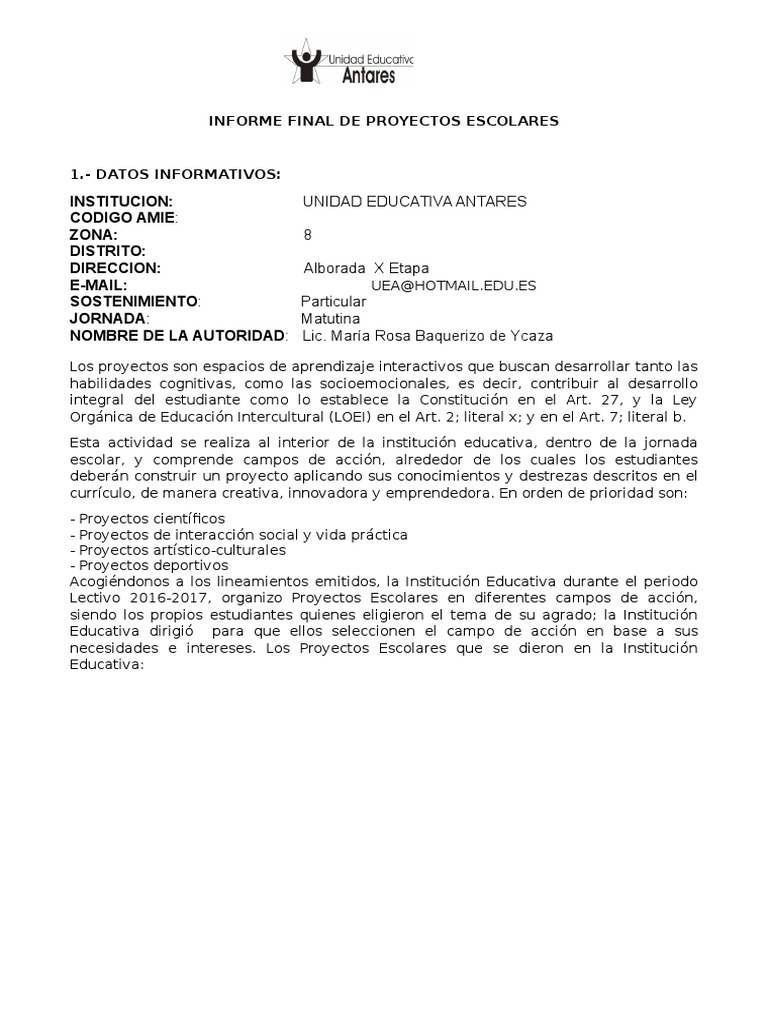 Informe de Feria de Proyectos Escolares | Cognición | Sicología y ... Informe de Feria de Proyectos Escolares | Cognición | Sicología y ...
