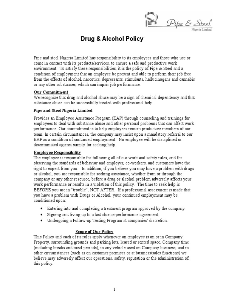 Drug and Alcohol Policy | Substance Abuse | Employment