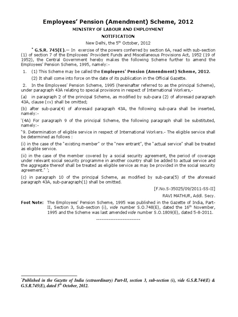 PF-Employees Pension Amendment Scheme 2012 PDF | PDF | Finance & Money ...