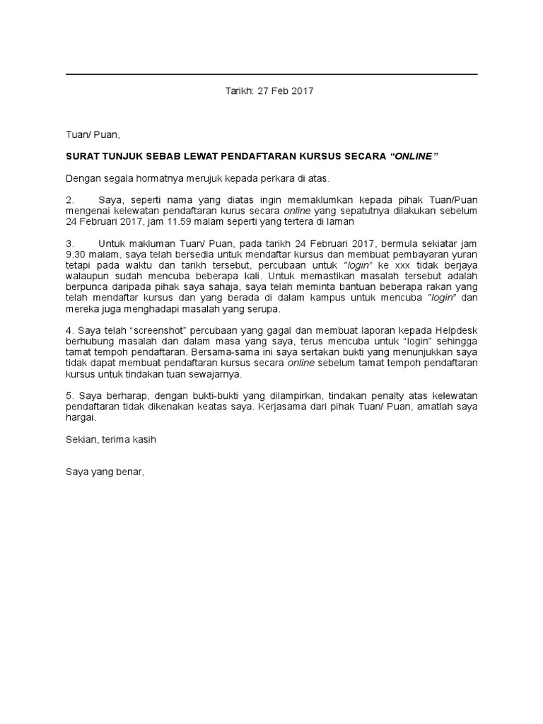 Tunjuk Sebab Lewat Register2 | PDF