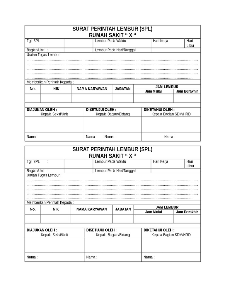 Contoh Surat Perintah Lembur | PDF