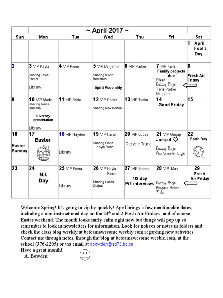 April Calendar | PDF | Easter
