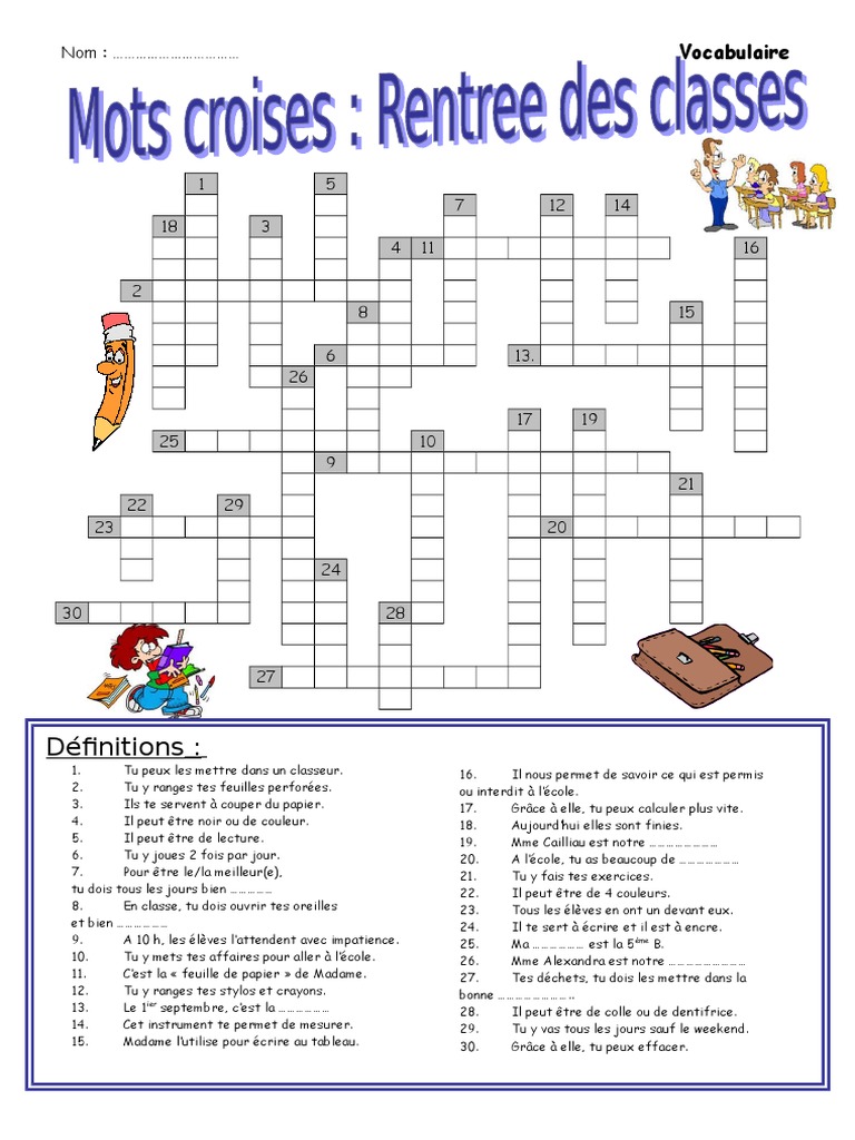 0 0 Mots Croises Rentree Des Classes