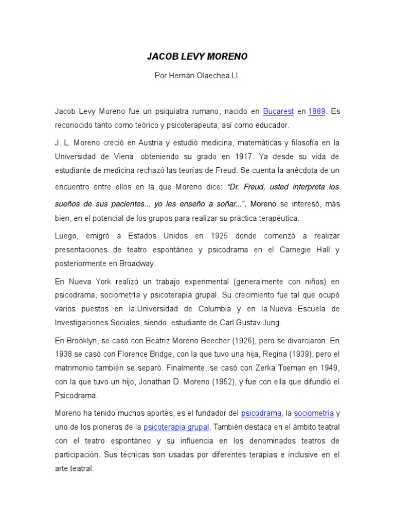 Jacob Levy Moreno | PDF | Salud mental | Conceptos psicologicos