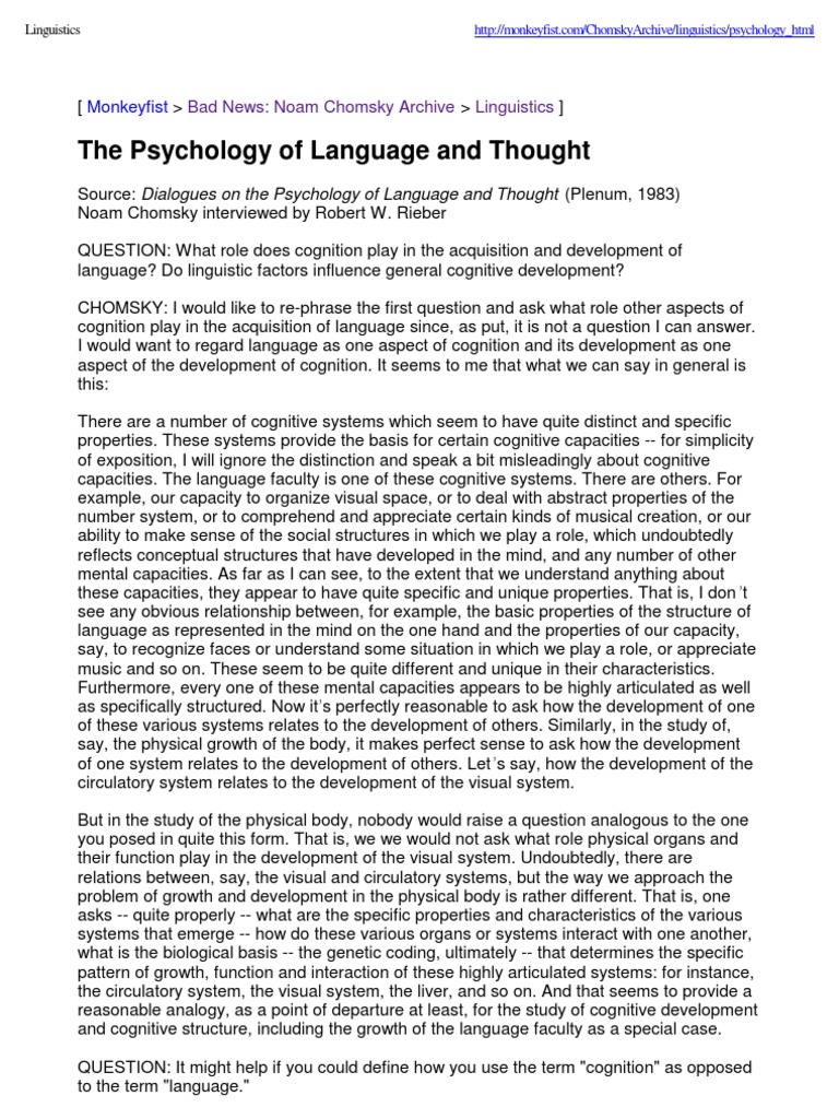 Psychology of Language and Thought - Noam Chomsky | PDF