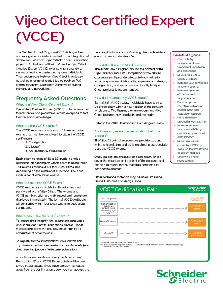 Vijeo Citect VCCP VCCE Flyer | PDF | Professional Certification | Test ...