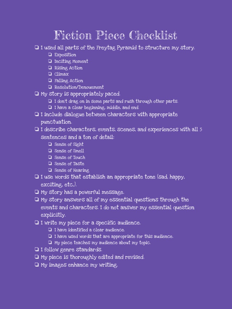 E4 q3 Urx Fictionpiecerubricchecklist 1 | PDF