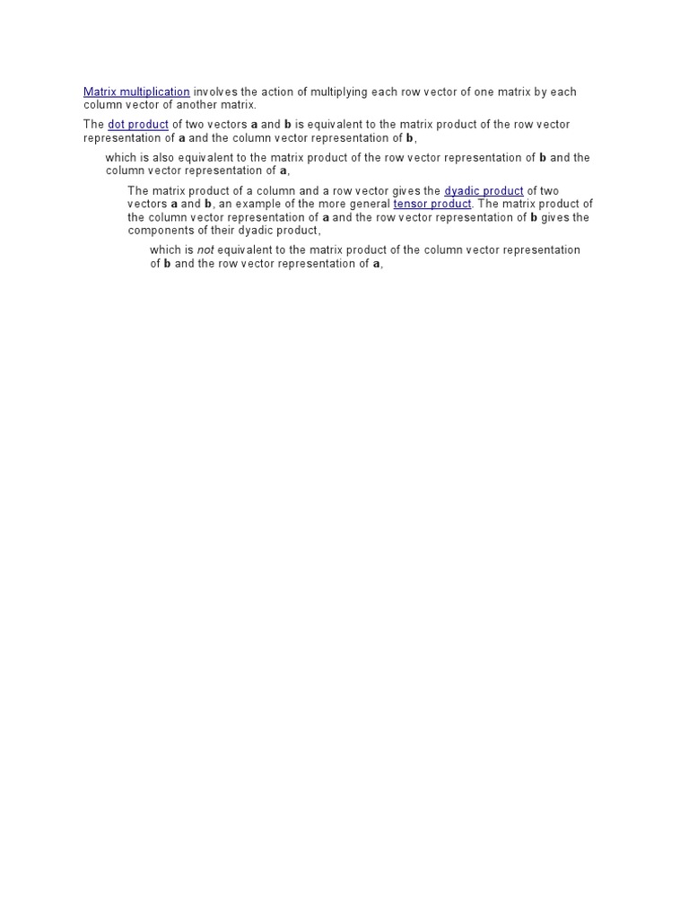 Matrix Multiplication Dot Product | PDF