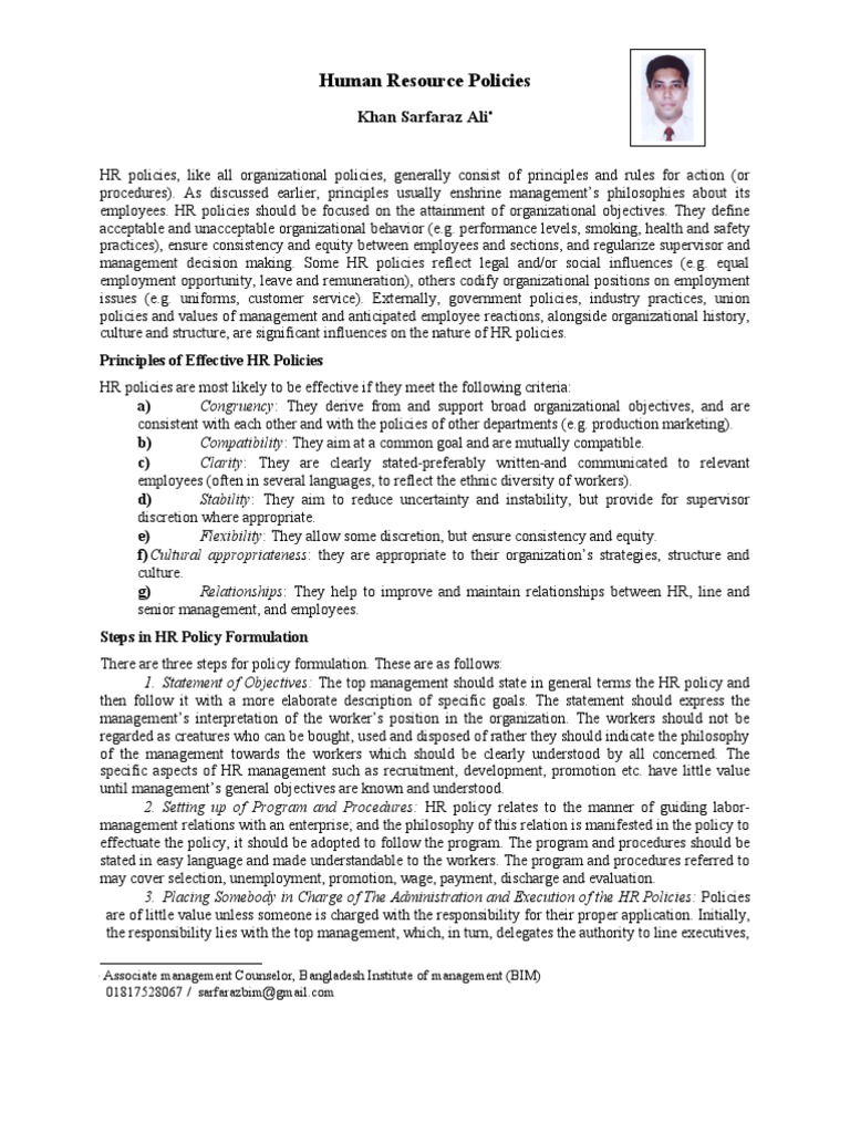 Human Resource Policies | PDF | Employment | Human Resource Management