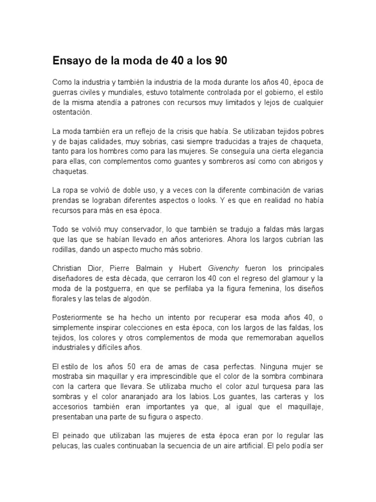 Ensayo de la moda de los 40 a los 90 | Moda | Moda y belleza