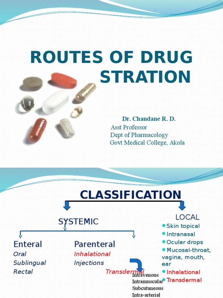Routes of Drug Administration: Asst Professor Dept of Pharmacology Govt ...