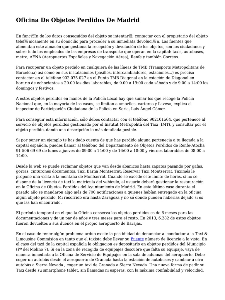 Oficina de Objetos Perdidos de Madrid | PDF | Taxi | Aeropuerto