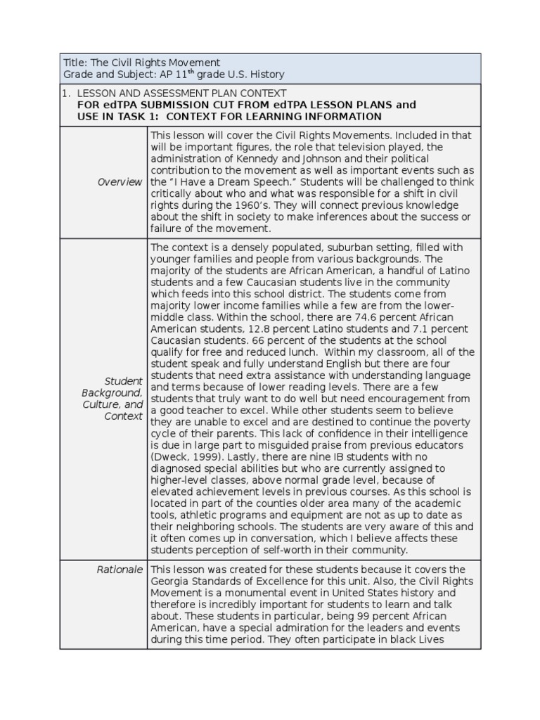 Civil Rights Movement Lesson Plan | PDF | African American Civil Rights ...