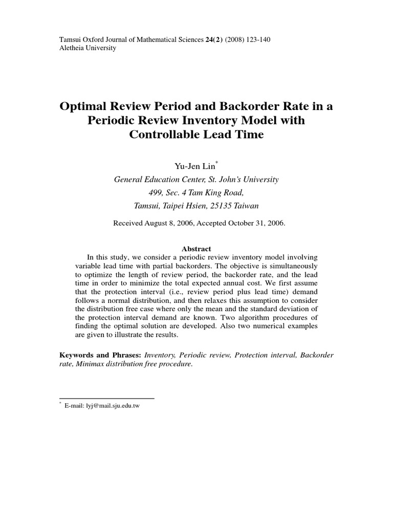 Periodic Review Inventory Model With | PDF | Normal Distribution | Pi