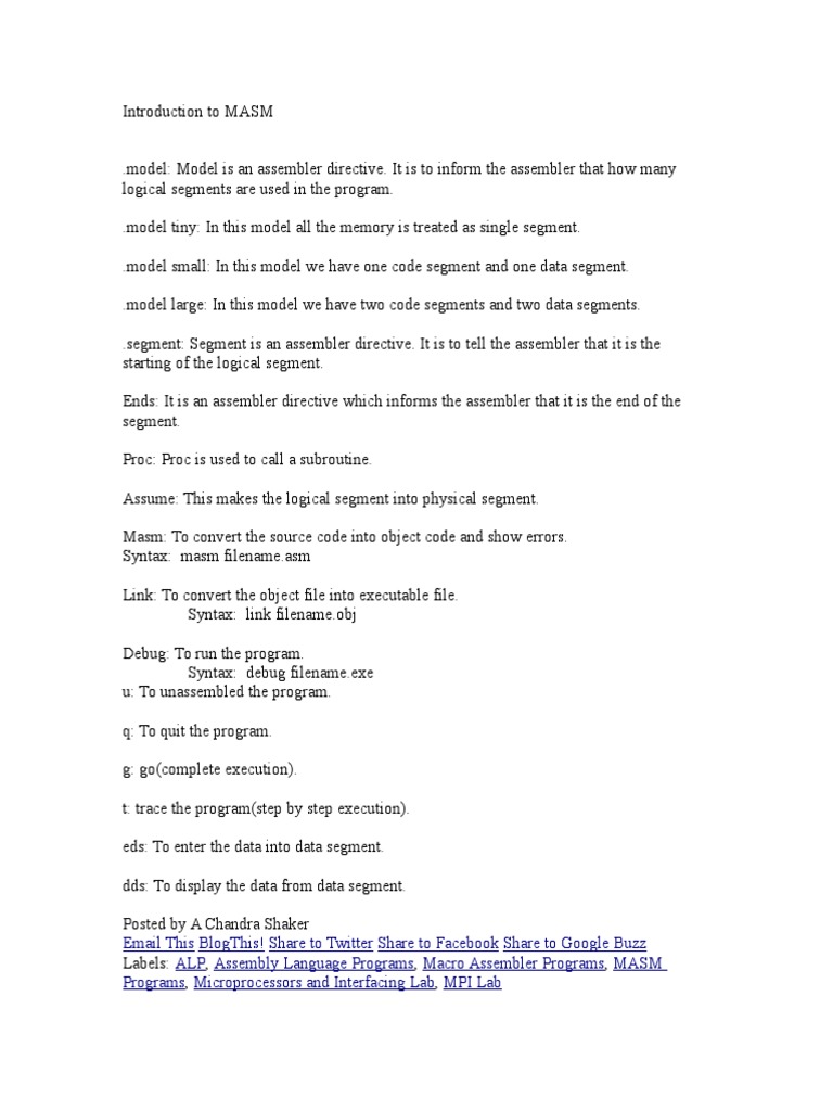 Introduction To MASM | PDF | Assembly Language | Computer Data Storage