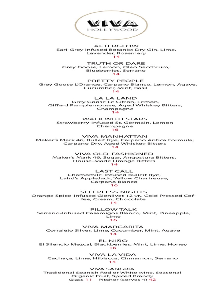 Viva Cocktail Menu | PDF