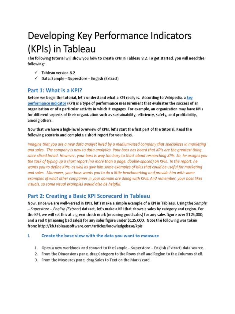 Developing Key Performance Indicators in Tableau | PDF | Performance Indicator | Profit (Accounting)