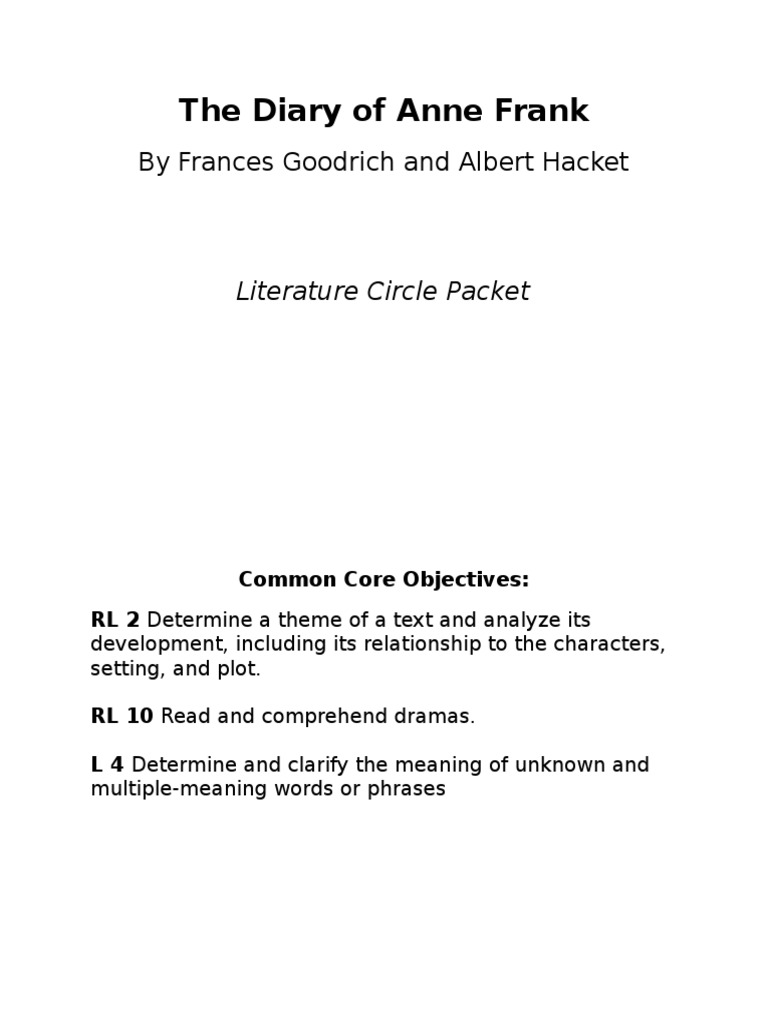 The Diary of Anne Frank - Student Packet 1 | PDF | Poetry